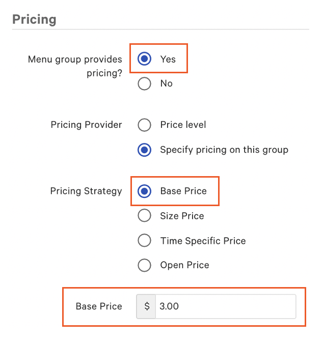 Time Pricing, Size Pricing, Group Pricing and Item Pricing