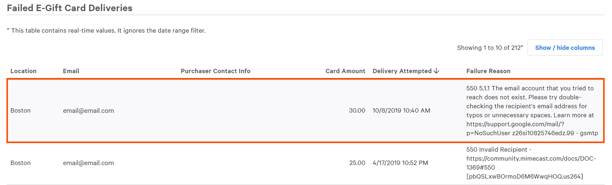 Resending E-Gift Cards