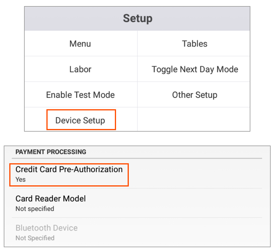 Card Pre-Authorization Configuration & Device Setup