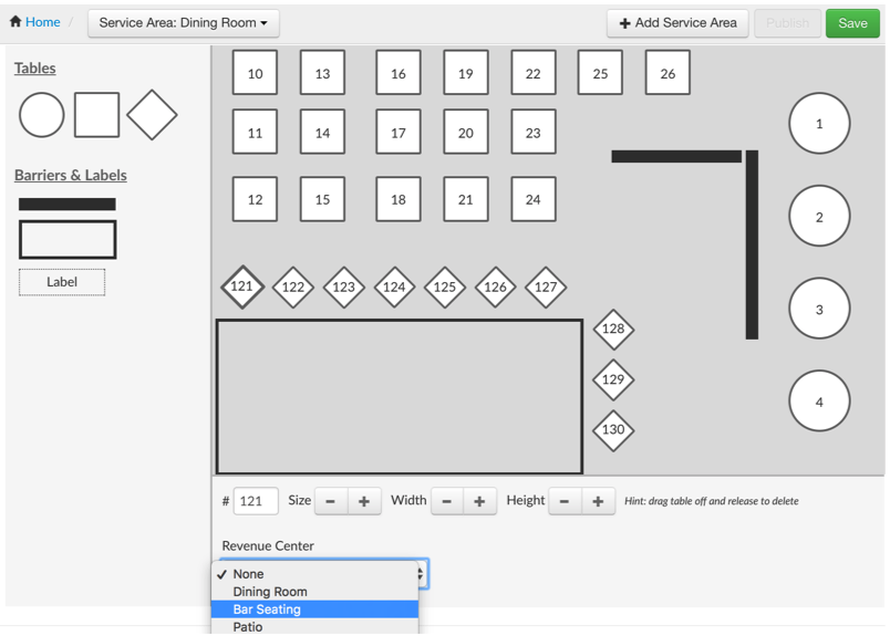 Creating Service Areas and Table Setup