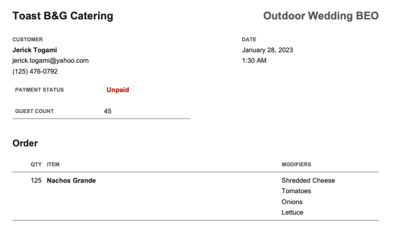 Optimizing Toast Catering and Events