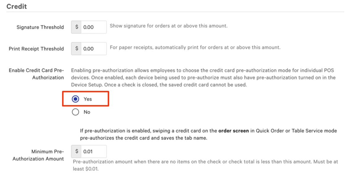 Card Pre-Authorization Configuration & Device Setup