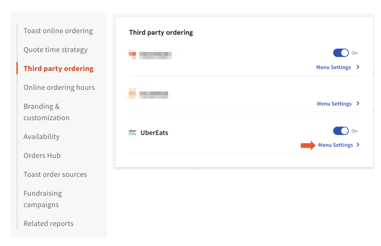 Uber Eats Third Party Ordering Configuration Page