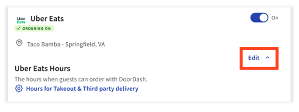 Uber Eats Third Party Ordering Configuration Page