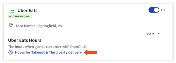 Uber Eats Third Party Ordering Configuration Page