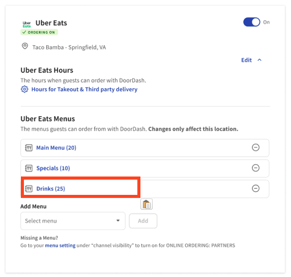 Uber Eats Third Party Ordering Configuration Page