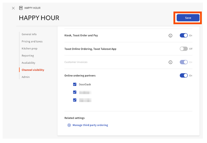 DoorDash Third Party Ordering Configuration Page