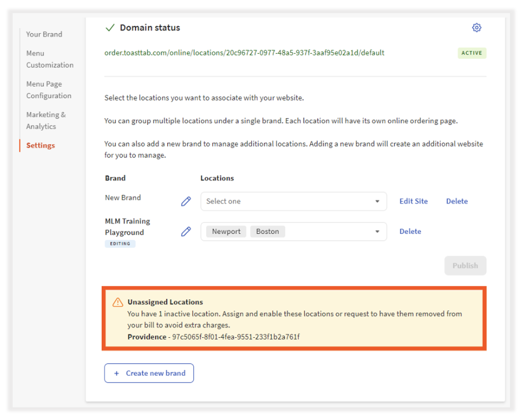 Toast Online Ordering Pro: Locations