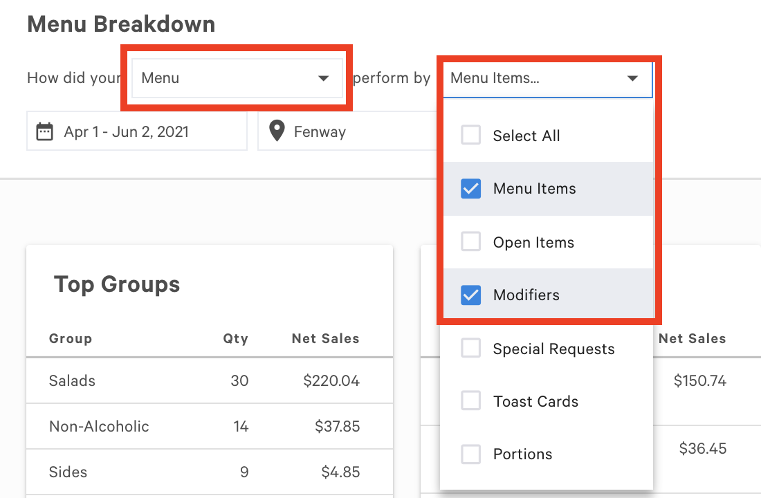 Menu Reports Overview