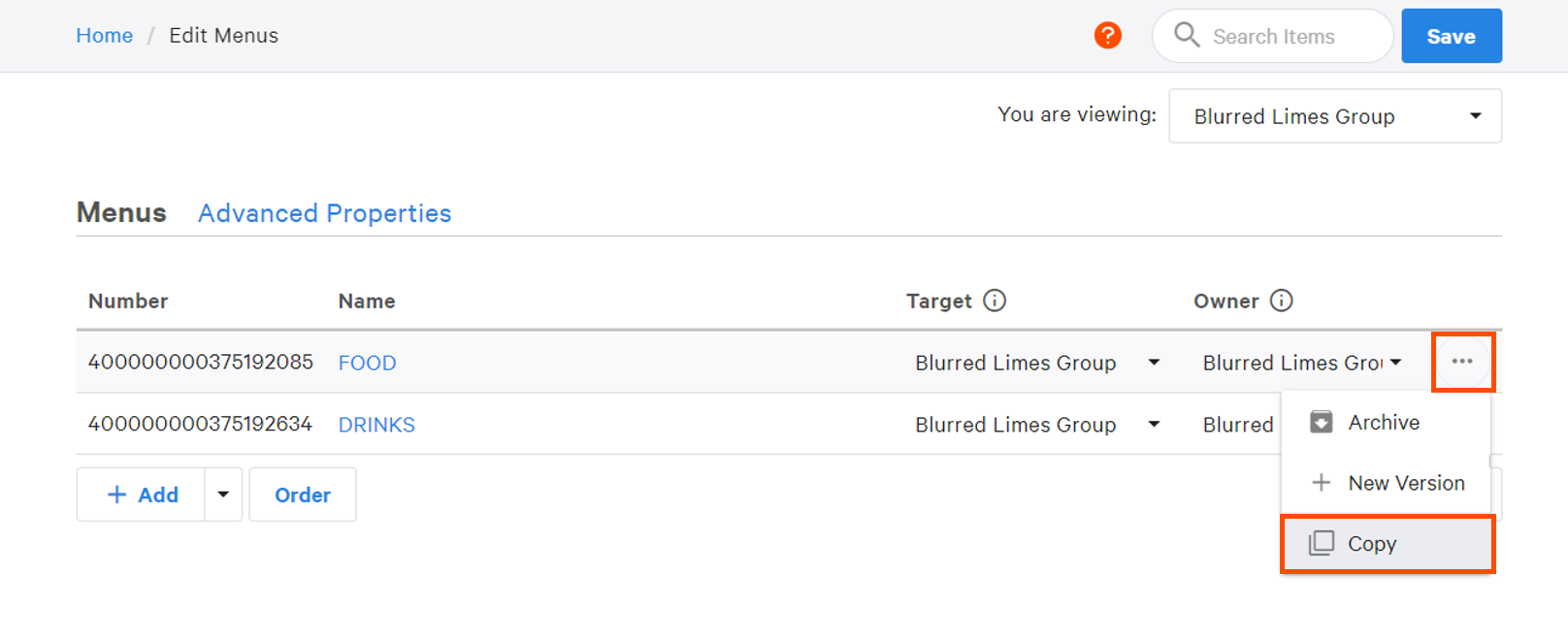 Copying Menus to Other Locations Using Multi-Location Management