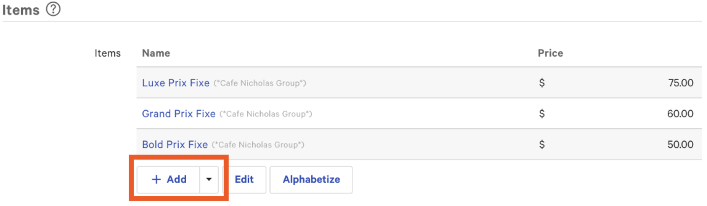 Setting Up a Prix Fixe Menu