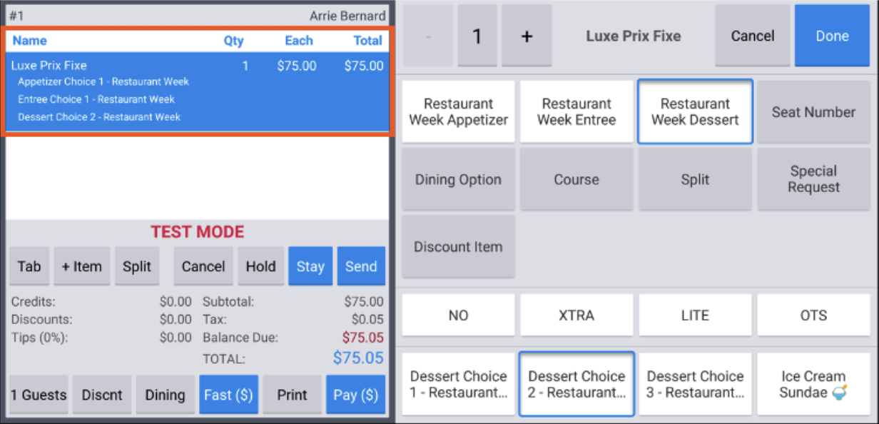 Setting Up a Prix Fixe Menu