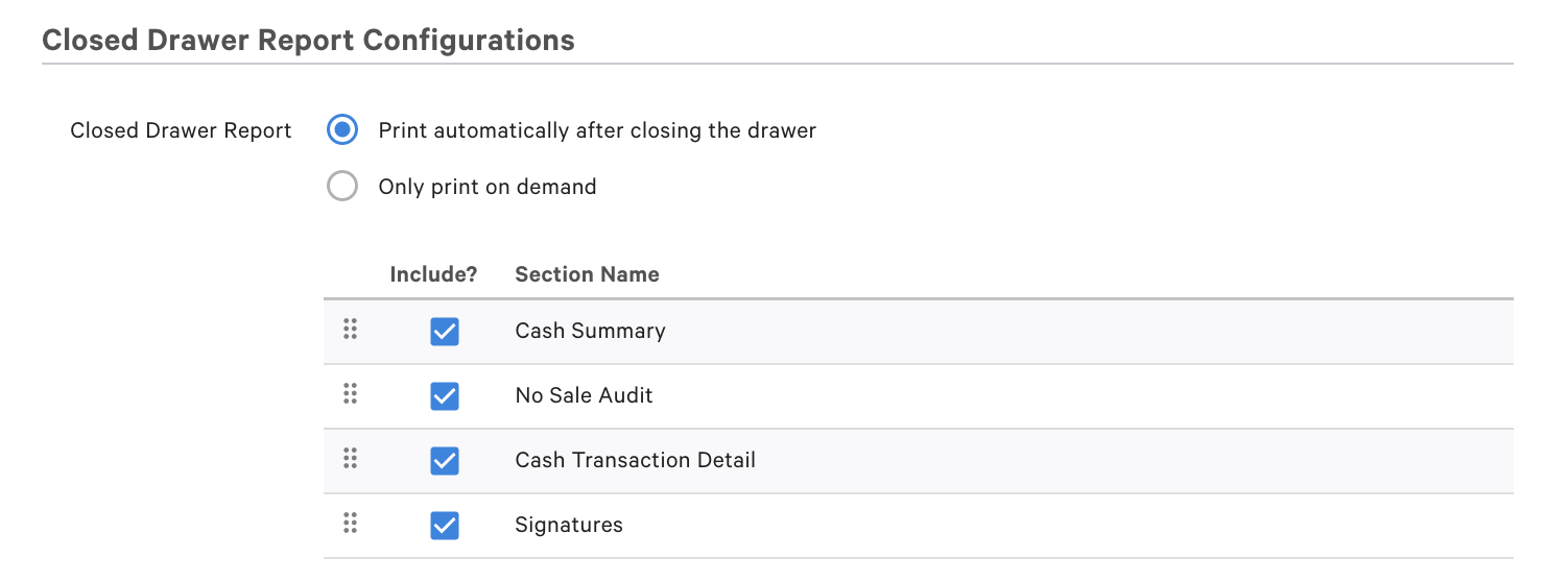 Closed Drawer Report