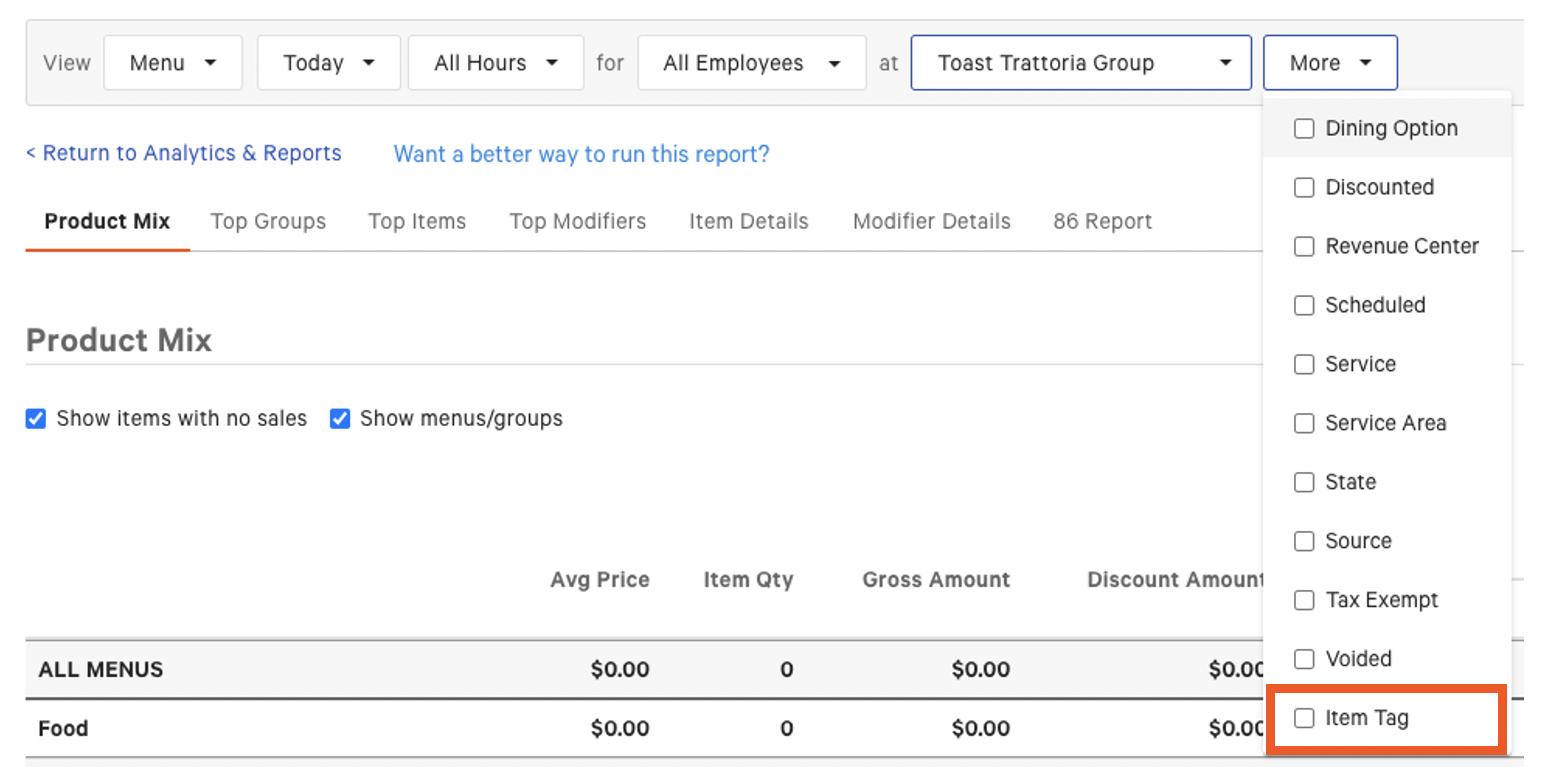 Use Menu Item Tags to Maximize Reporting