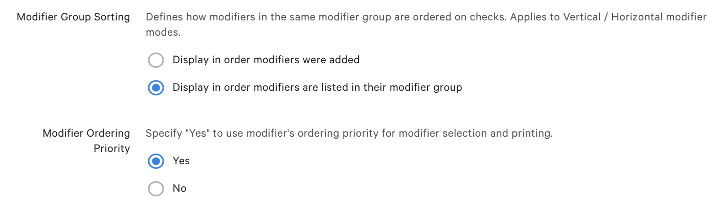 Modifier Groups and Modifier Options