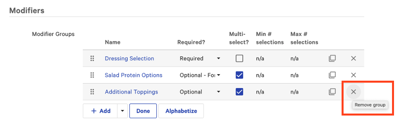 Modifier Groups and Modifier Options
