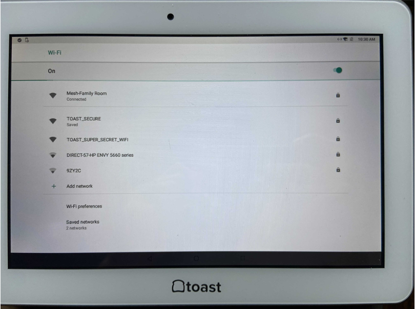 Forgetting a Network on a Toast Device