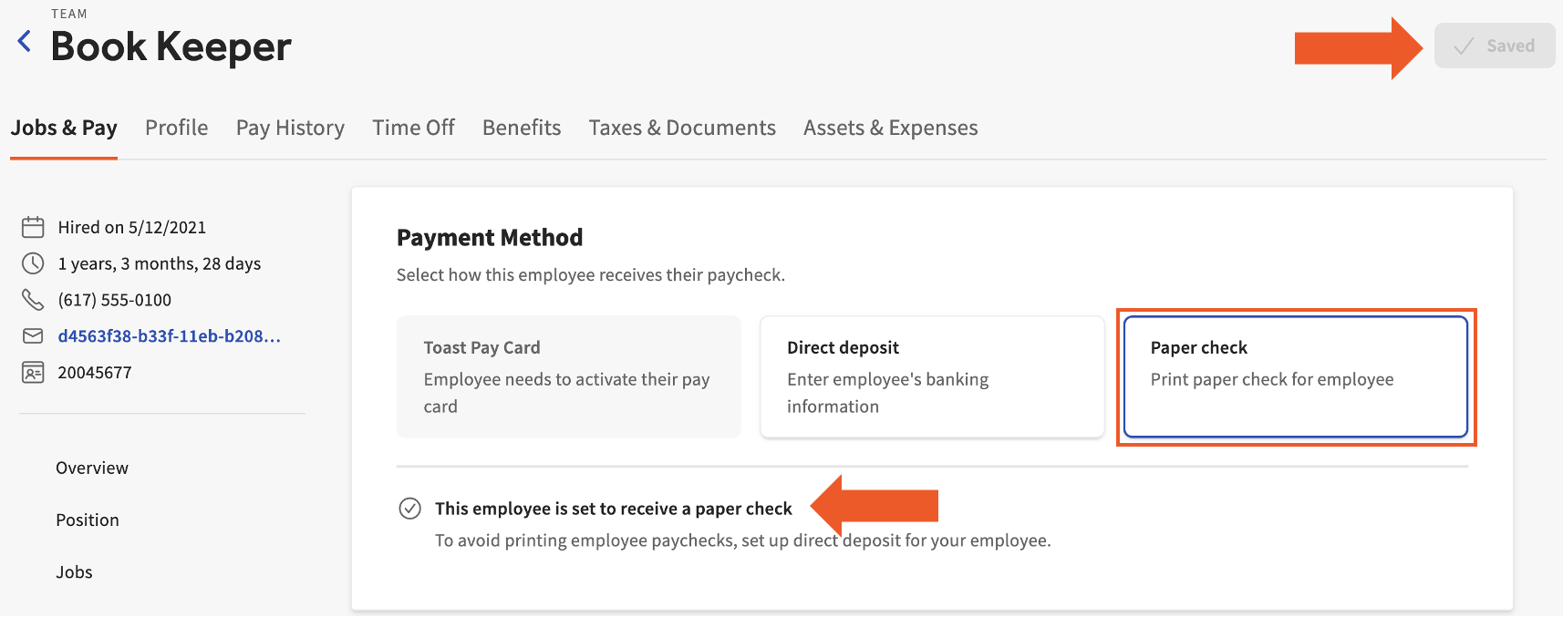 Toast Payroll: Payment Methods