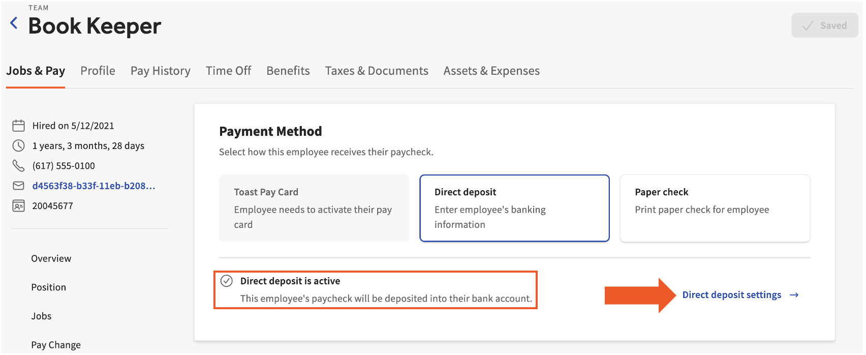 Toast Payroll: Payment Methods