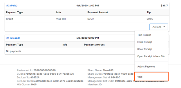 Voiding Payments on Online Orders