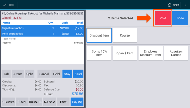 Voiding Payments on Online Orders