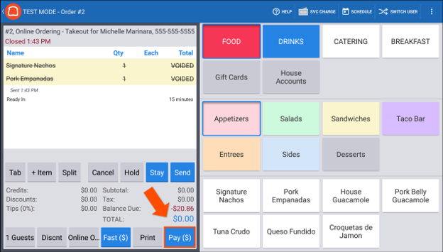 Voiding Payments on Online Orders