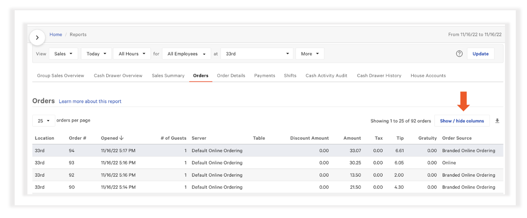 Toast Online Ordering Pro: Reporting
