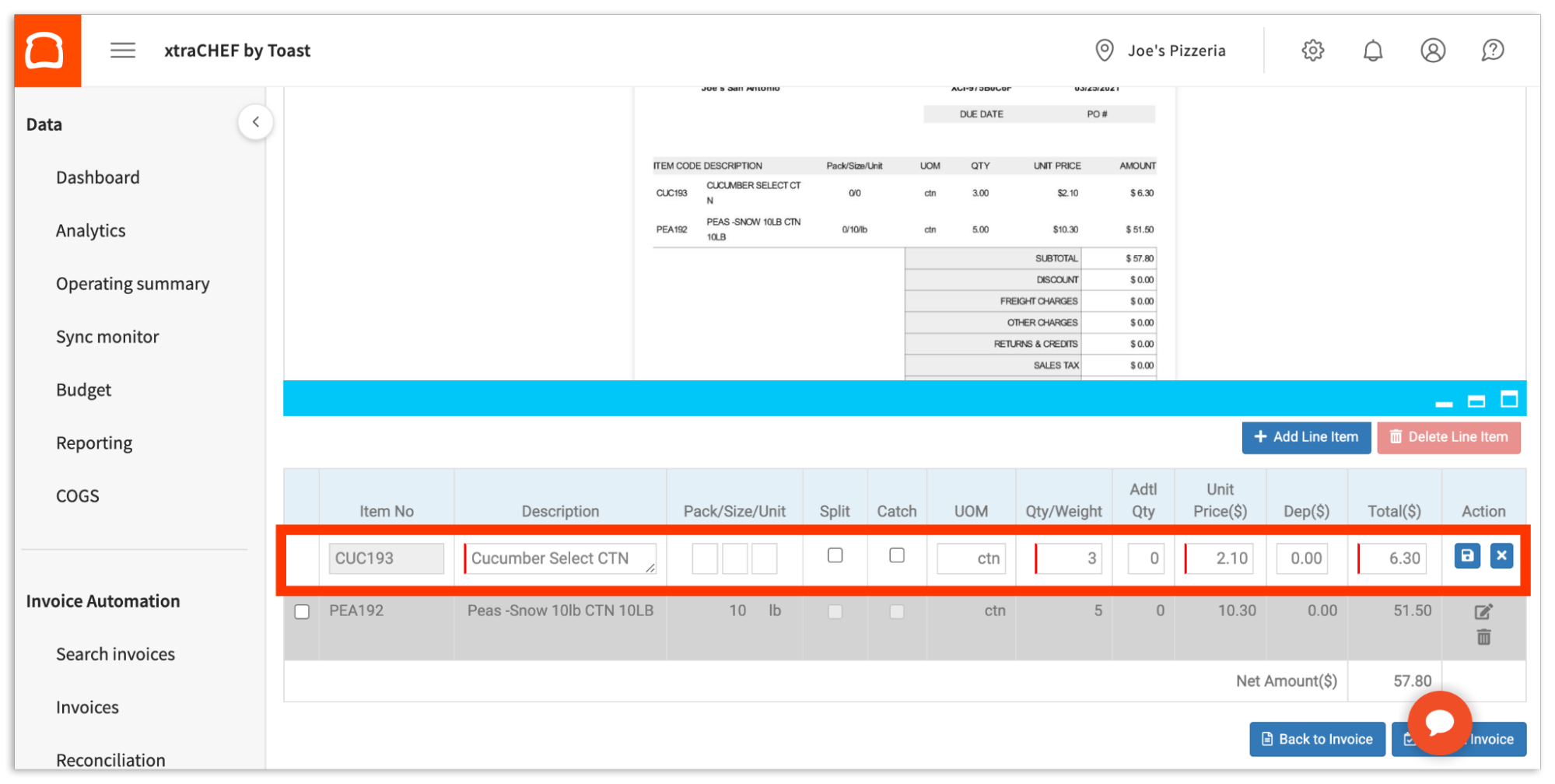 xtraCHEF: Editting Invoice Line Items