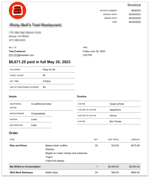 Catering and Events Reporting