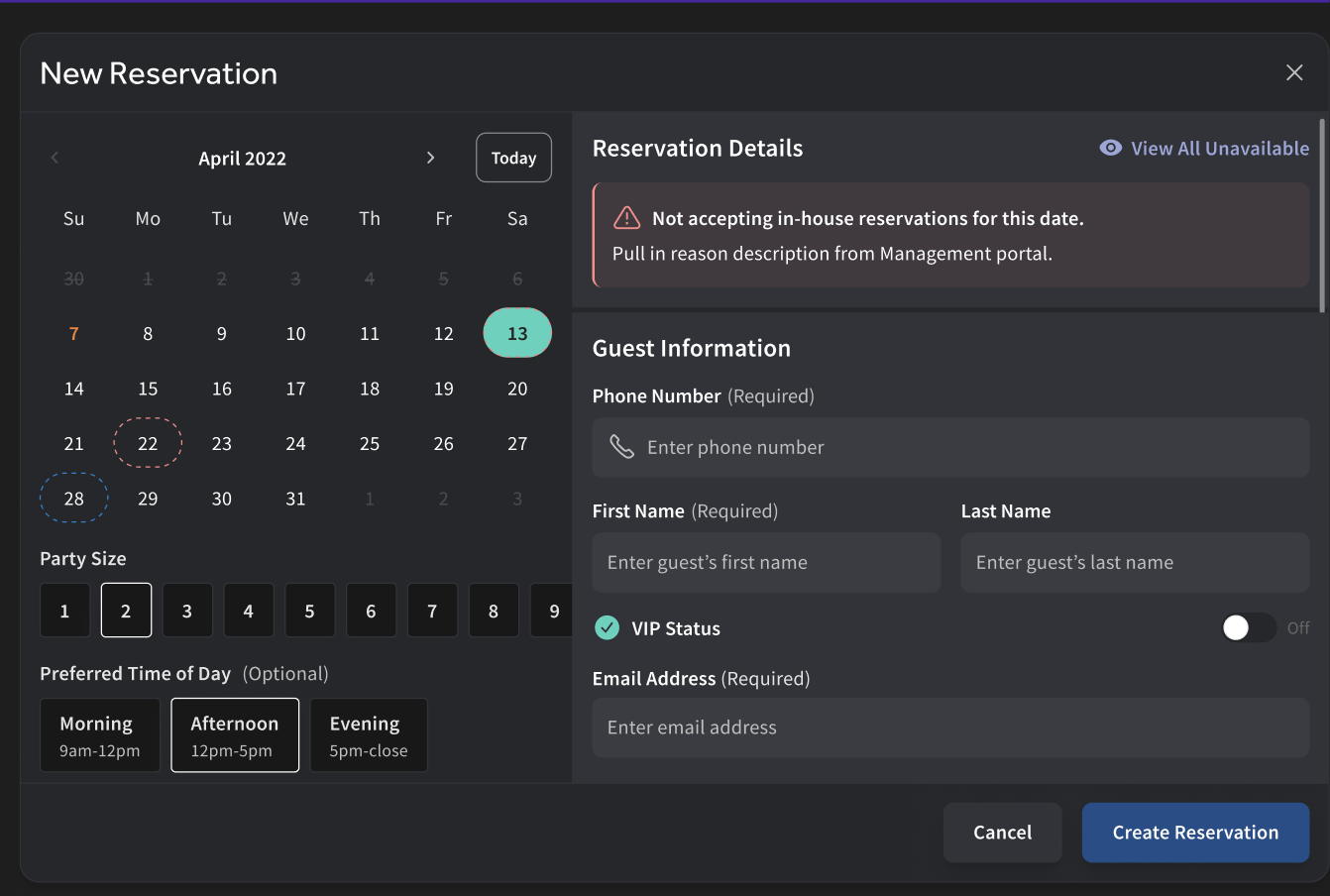Toast Tables: Set Special Dates and Block Reservations