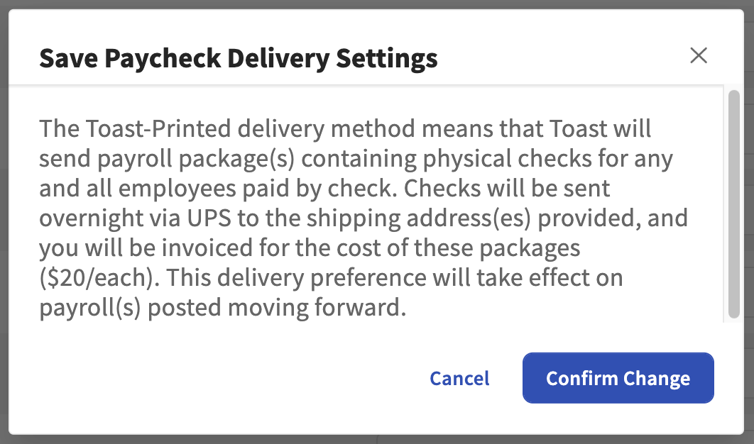 Toast Payroll: Review Paycheck Delivery Options