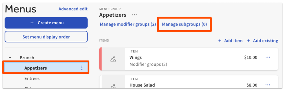Create Menus, Groups, Subgroups, and Items in the Menu Builder