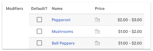 Configure Size Pricing for Modifier Groups and Modifiers