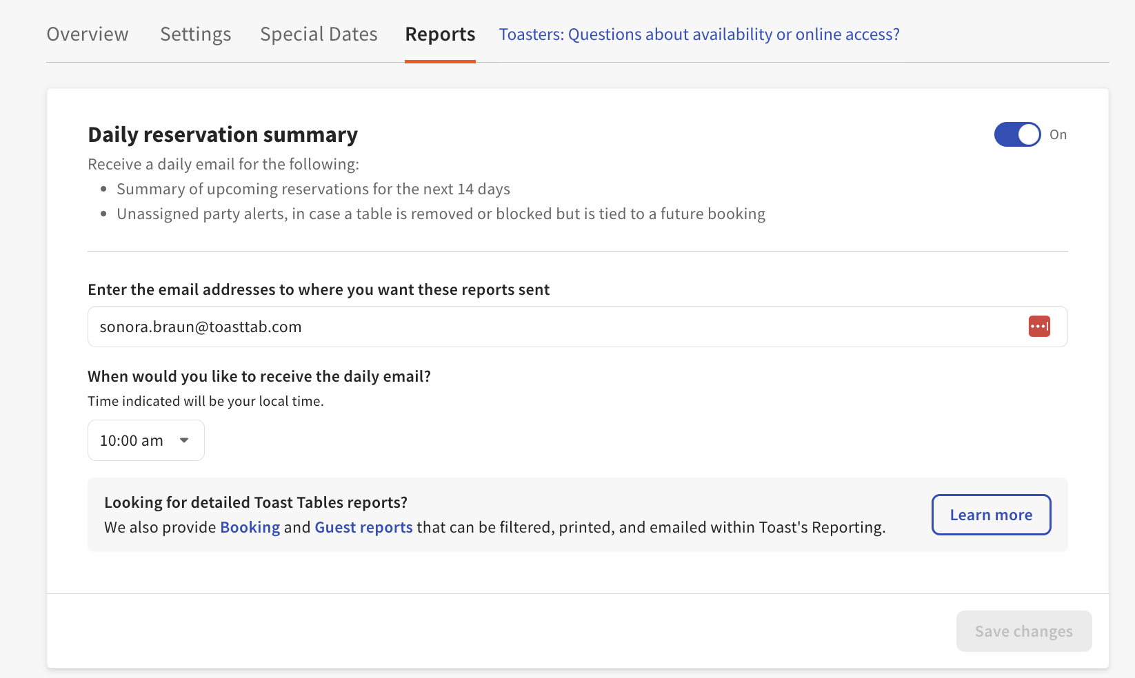 Toast Tables: Reports