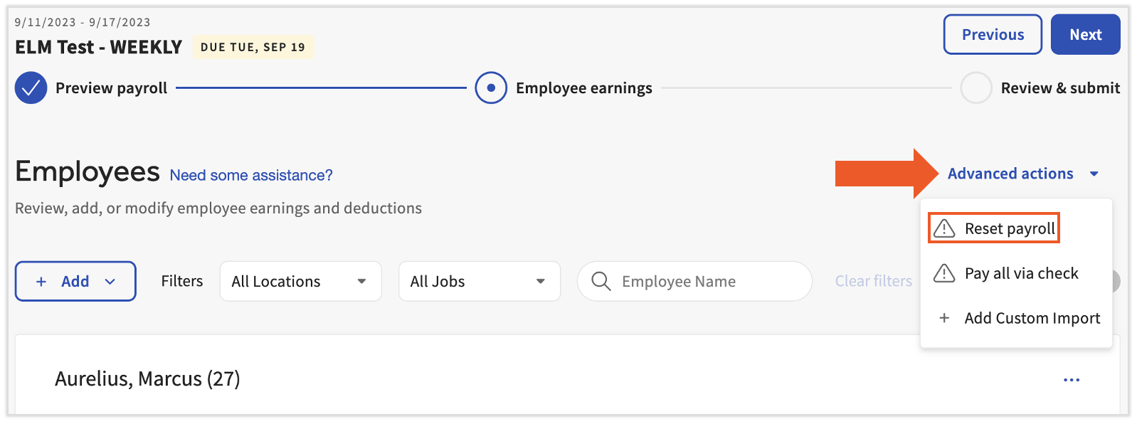 Toast Payroll: Reset a Payroll
