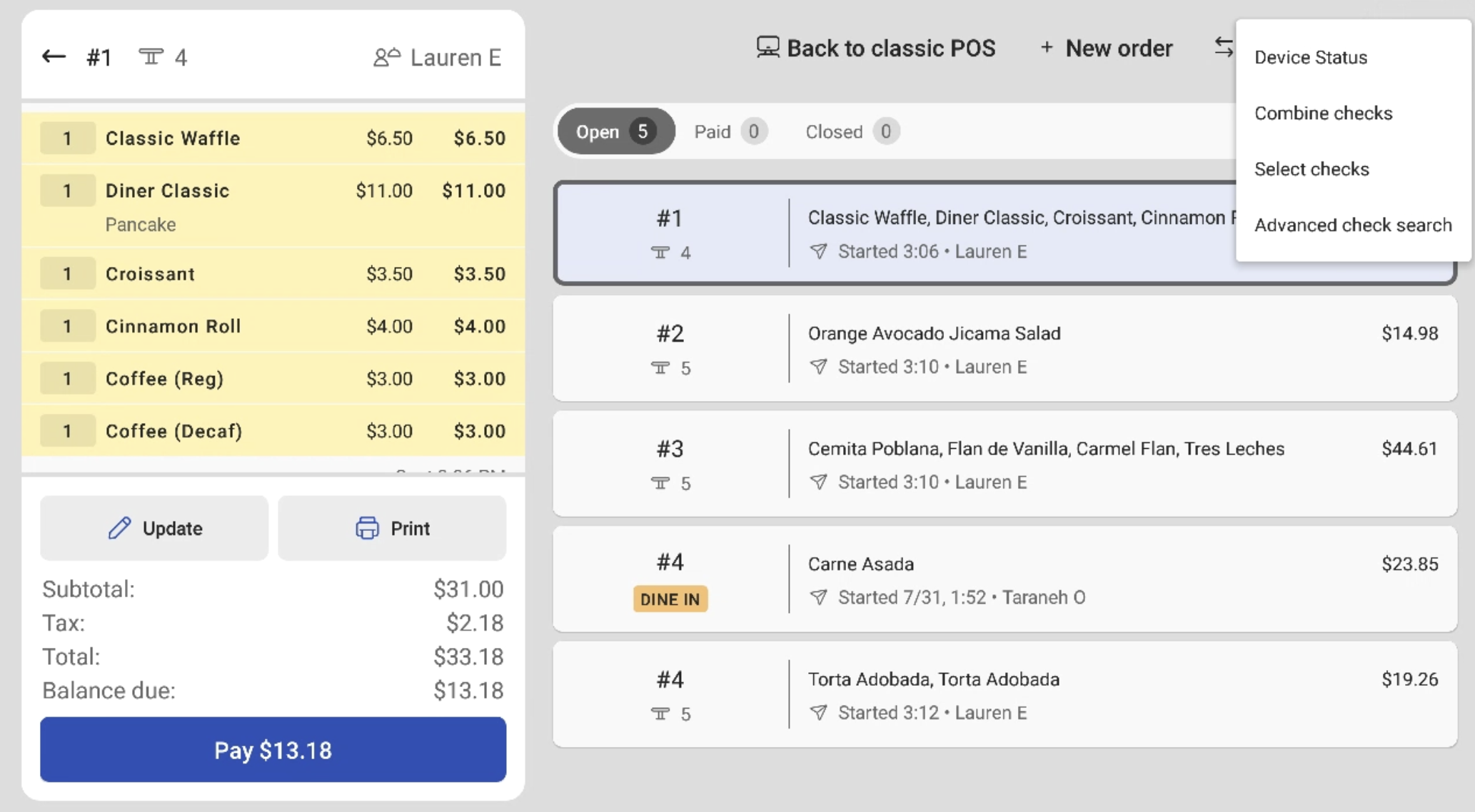 Check Statuses and Filter Checks on POS