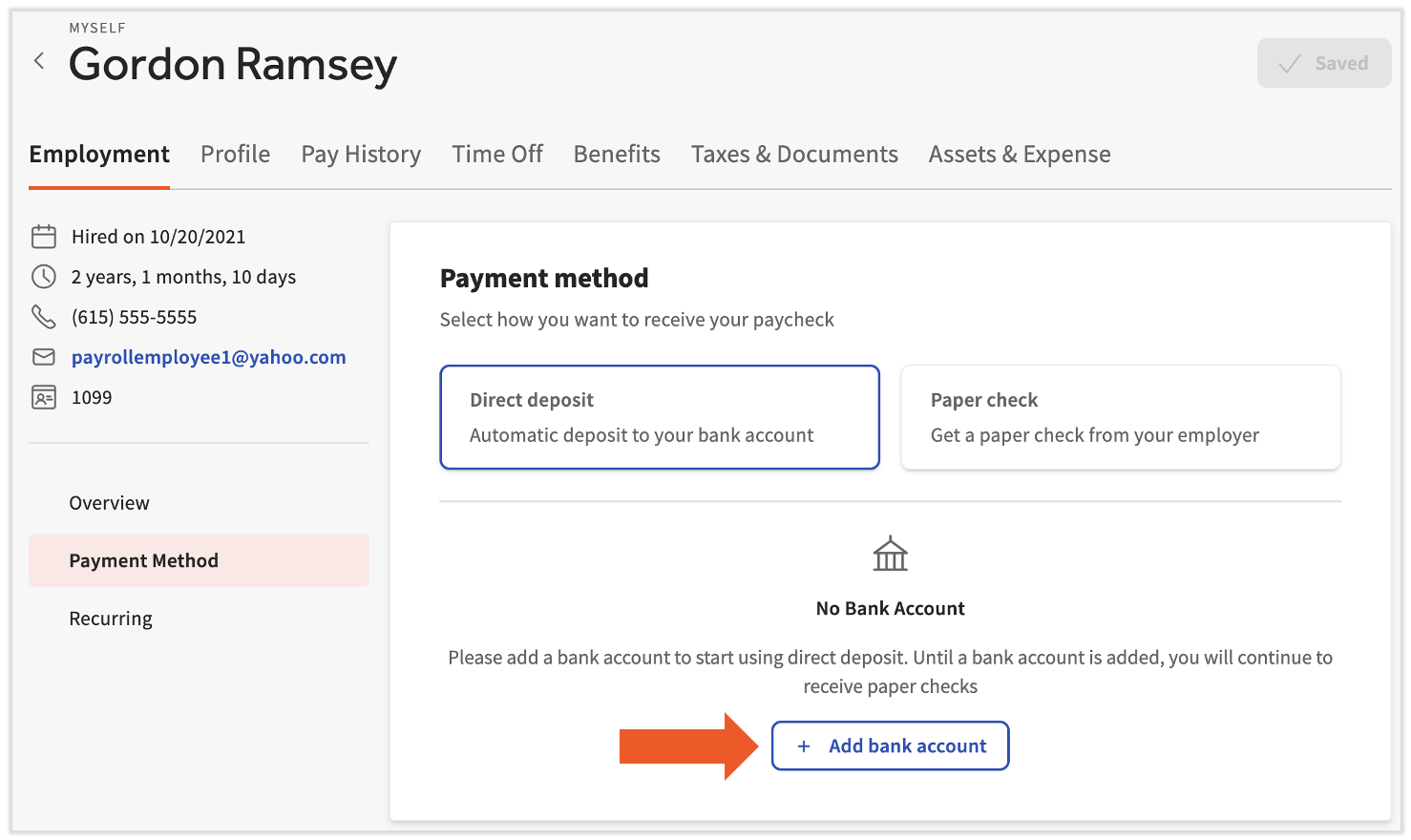 Toast Payroll: Set a Payment Method
