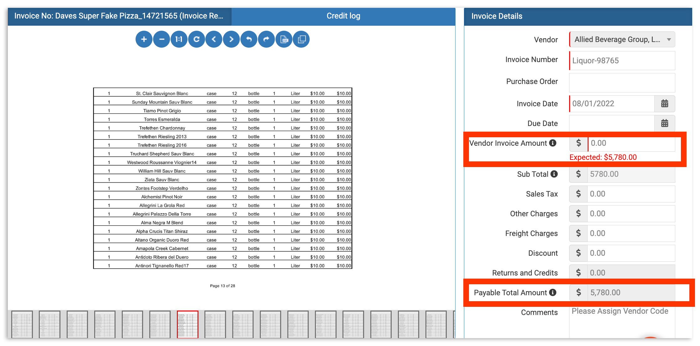 xtraCHEF Invoice Exceptions