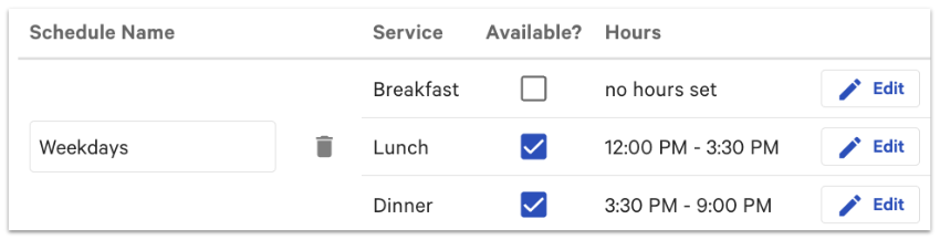 Set Up Restaurant Hours and Services