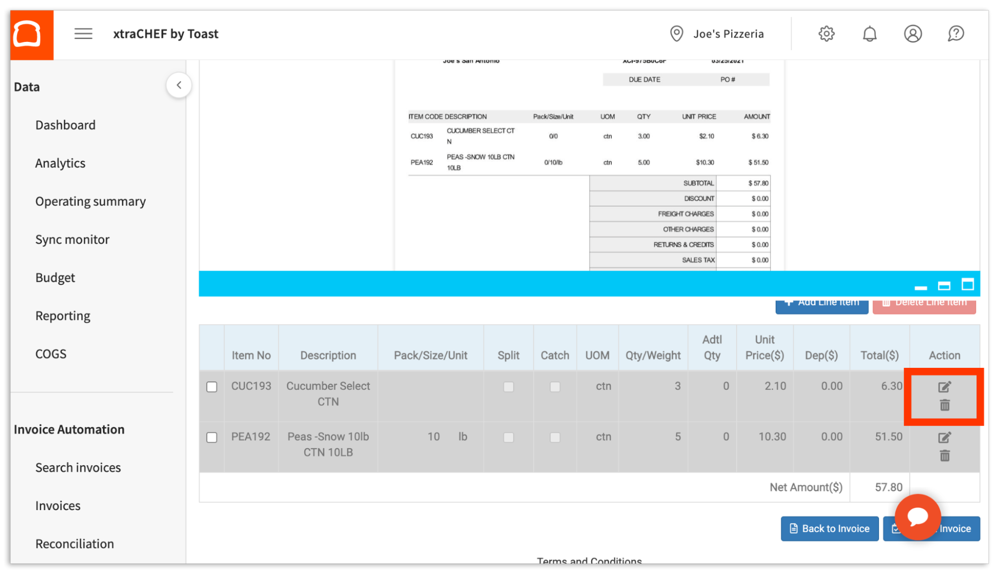 xtraCHEF: Editting Invoice Line Items