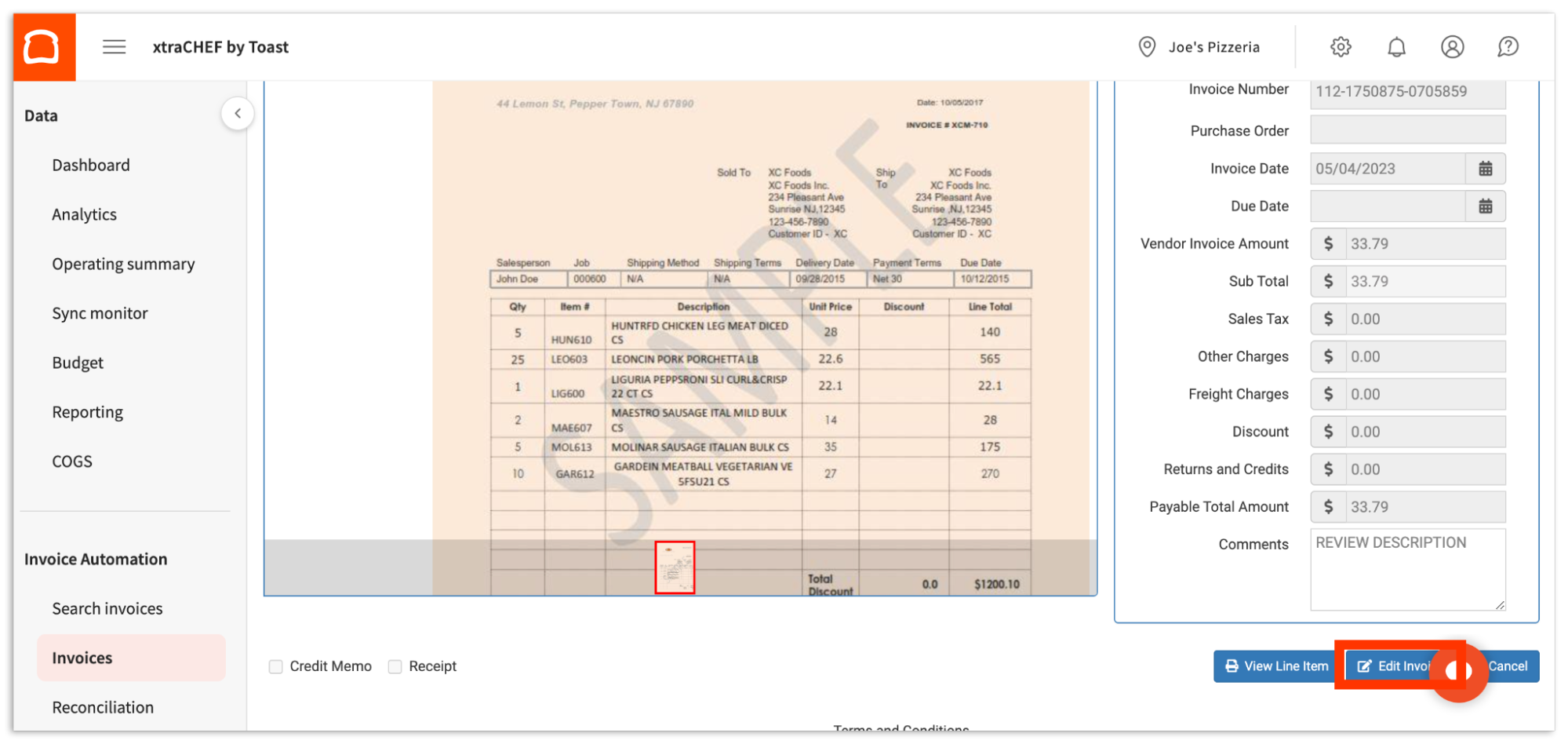 xtraCHEF: Editting Invoice Line Items