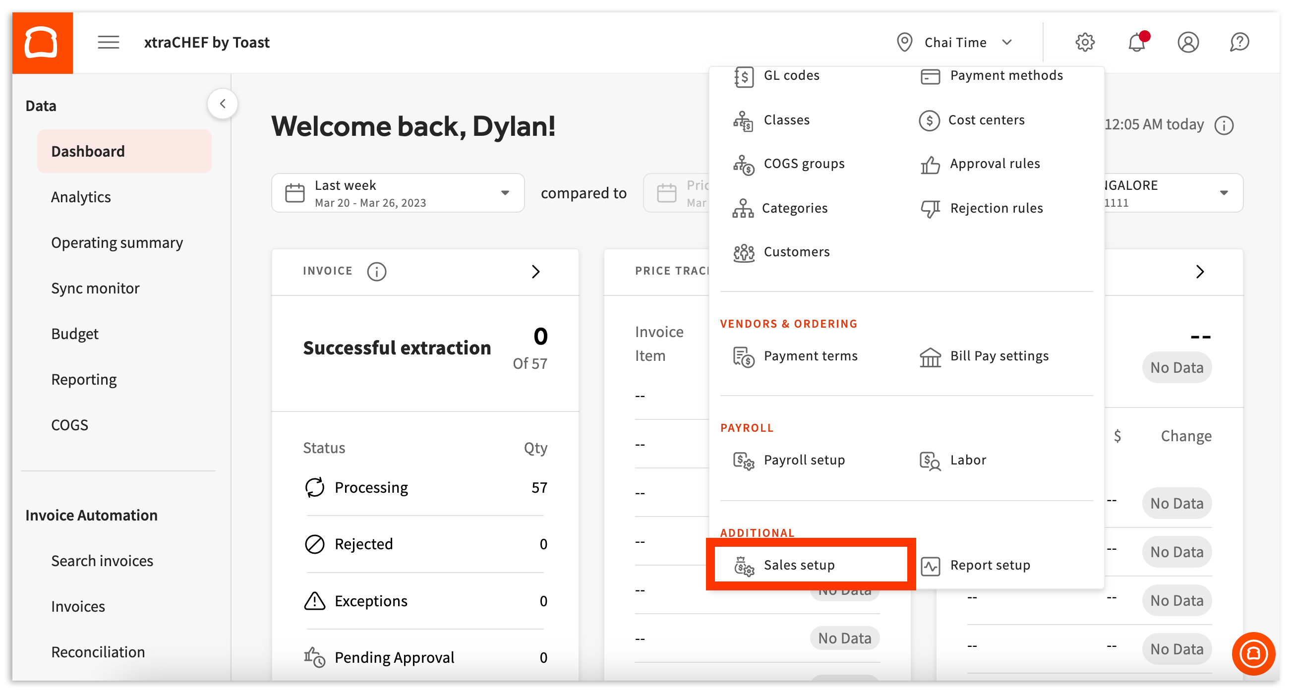 xtraCHEF: Sales Setup