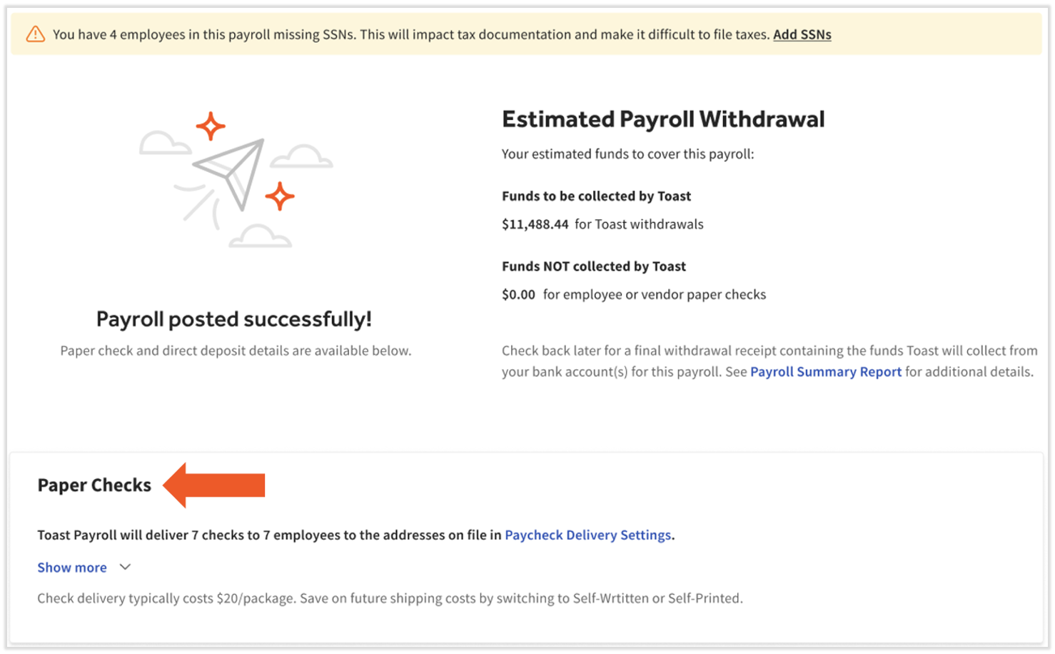 Toast Payroll: Review Paycheck Delivery Options