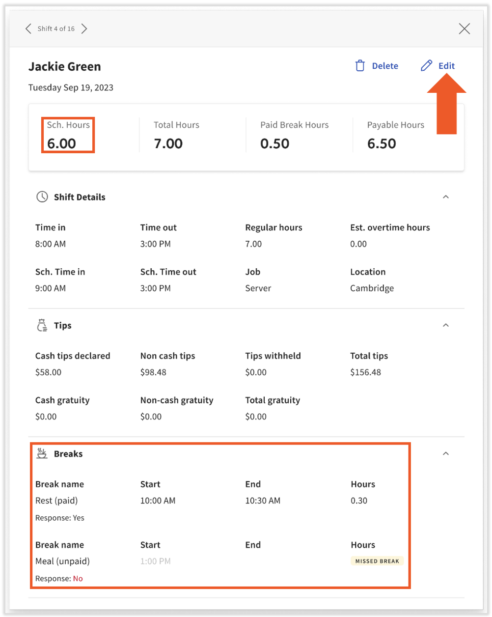 Edit Employee Time Clock Entries