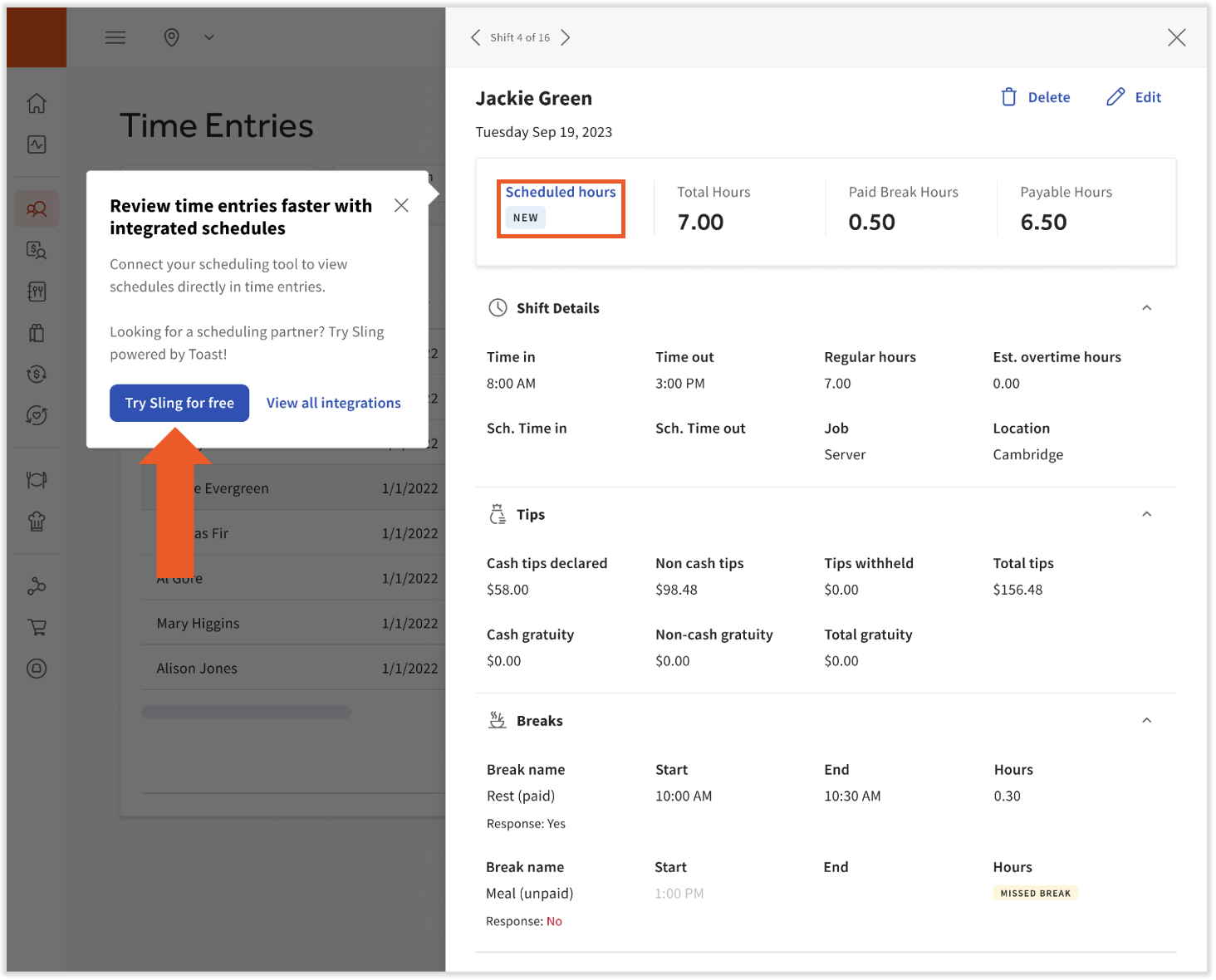 Edit Employee Time Clock Entries