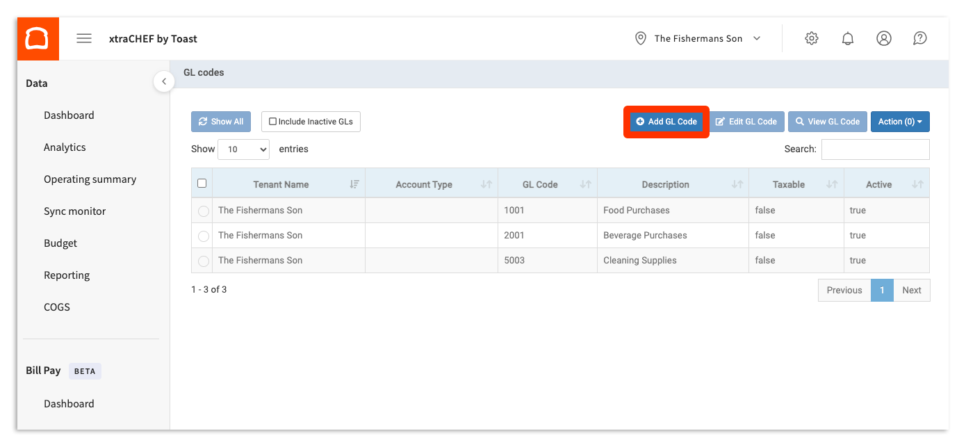 xtraCHEF: General Ledger (GL) Codes