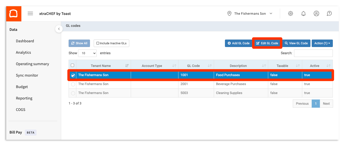 xtraCHEF: General Ledger (GL) Codes