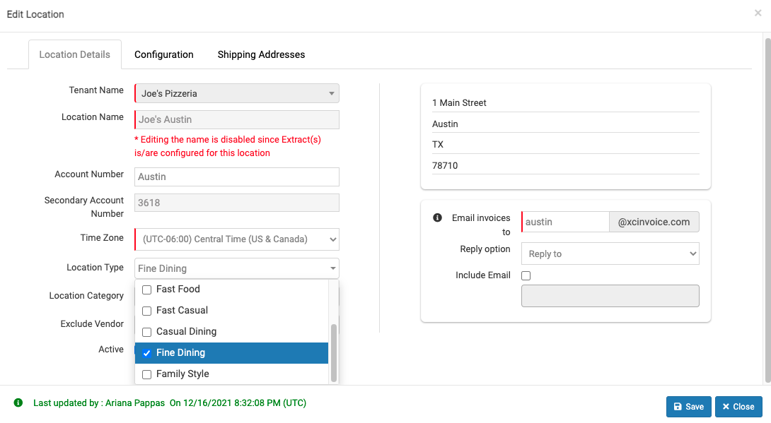 xtraCHEF: View and Edit Locations