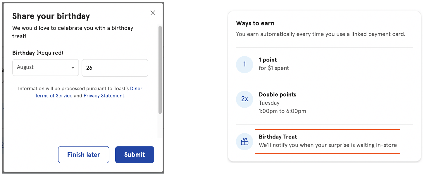Manage Birthday Rewards