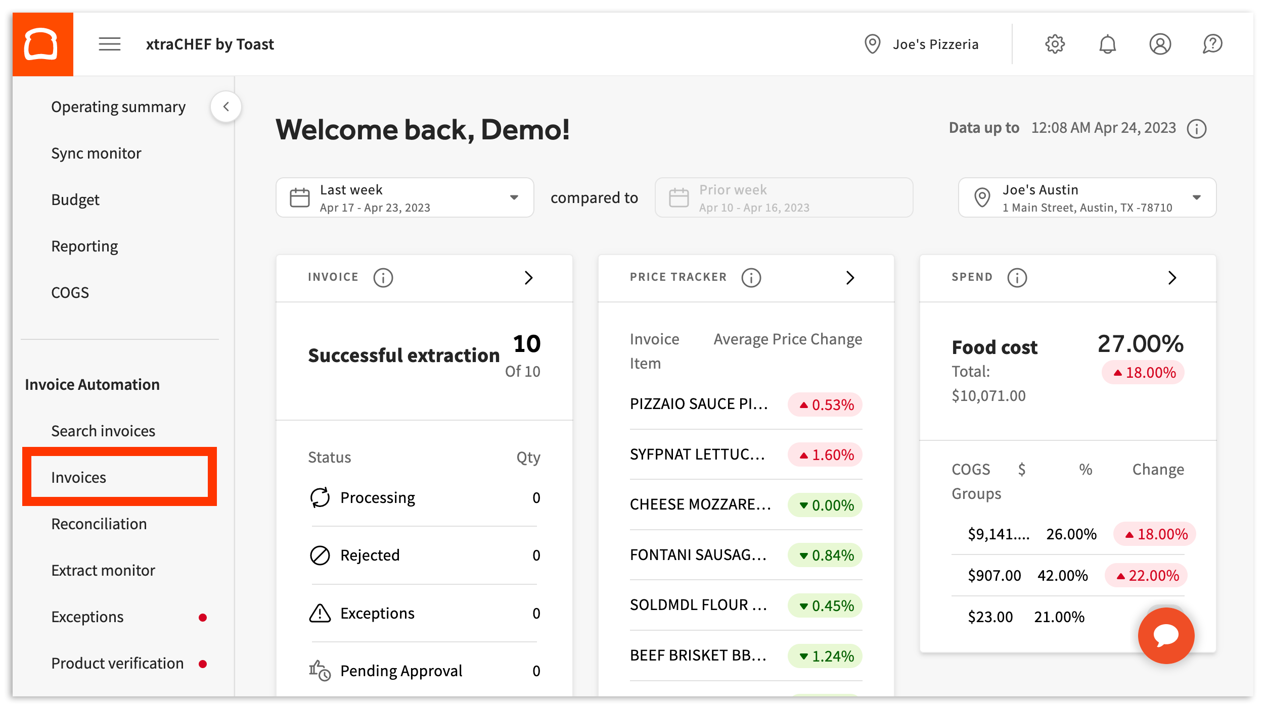 xtraCHEF: Invoices and Invoice Status